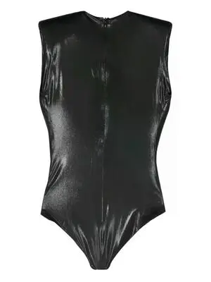 BLANCA VITA Sleeveless Laminated Bodysuit With Plunging V-neck - Black