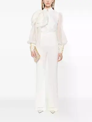 M.MARQUISE Amora Shirt With Detachable Bow And Embellished Cuffs - Neutrals