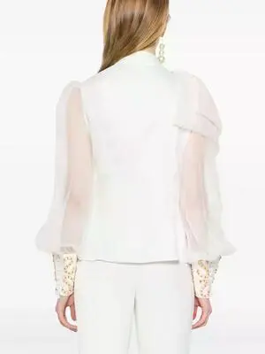M.MARQUISE Amora Shirt With Detachable Bow And Embellished Cuffs - Neutrals