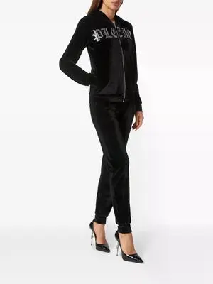 Philipp Plein Logo Embellished Zip-up Hoodie - Black