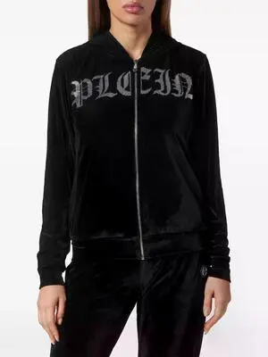 Philipp Plein Logo Embellished Zip-up Hoodie - Black