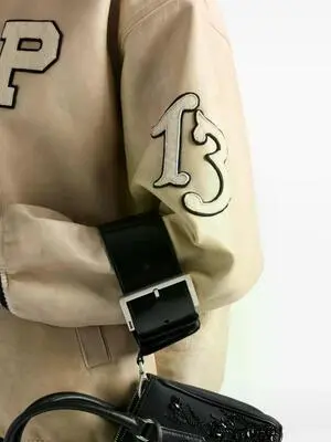 Prada Logo-appliqué Leather Bomber Jacket - Neutrals
