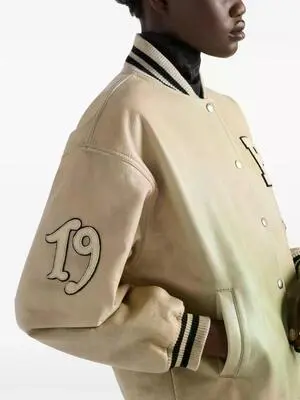 Prada Logo-appliqué Leather Bomber Jacket - Neutrals