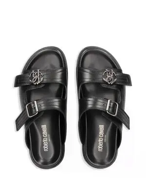 Roberto Cavalli Leather Slip-on Sandals With Side Buckle Fastening