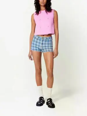 AMI Paris Mini Checkered Denim Shorts