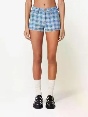 AMI Paris Mini Checkered Denim Shorts