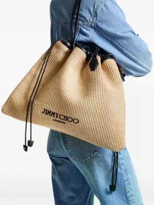 JIMMY CHOO Raffia Drawstring Tote