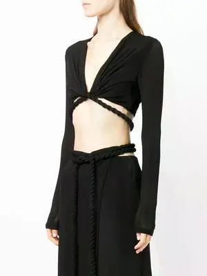 DION LEE Jersey Knit Rope Detail Plunge Top