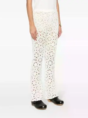 TWINSET White Cotton Floral Crochet Flared Trousers