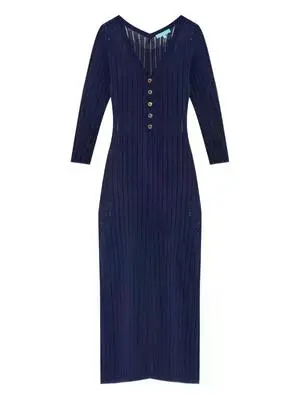Melissa Odabash Navy Maxi Dress With V-neck And Button Fastening