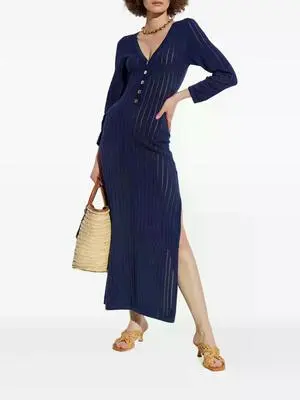 Melissa Odabash Navy Maxi Dress With V-neck And Button Fastening