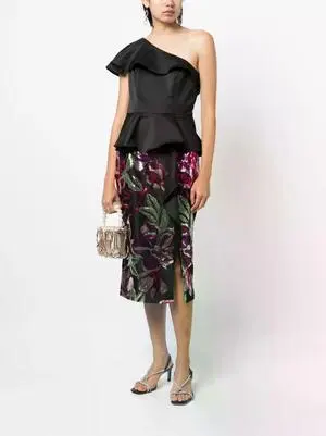 Marchesa One-shoulder Sequin Embellishment Dress