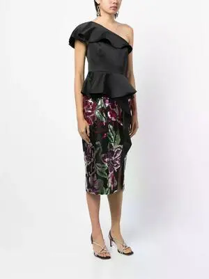 Marchesa One-shoulder Sequin Embellishment Dress