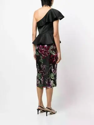 Marchesa One-shoulder Sequin Embellishment Dress