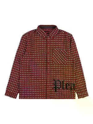 PLEASURES Cross-print White Overshirt - Red