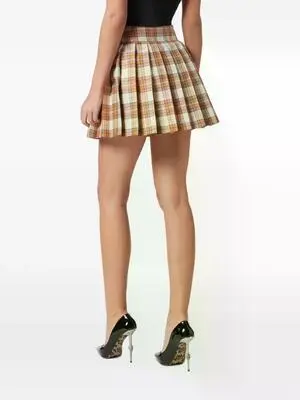 Philipp Plein Pleated Flame Skirt In Brown Check