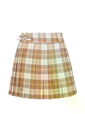 Philipp Plein Pleated Flame Skirt In Brown Check