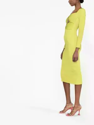 SELF-PORTRAIT Long Sleeve Sweetheart Neck Knitted Midi Dress