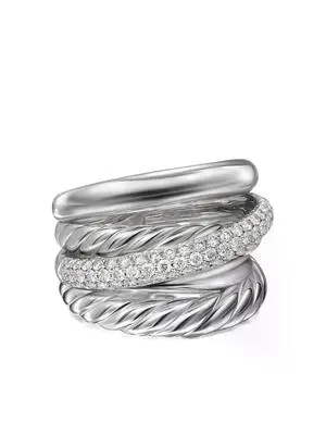 David Yurman Sterling Five Row Diamond Crossover Ring - Silver