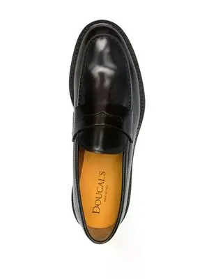 DOUCAL'S Chocolate Calf Leather Penny Loafers