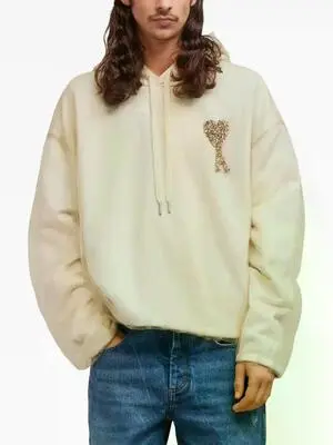 AMI Paris Tulle Overlay Hoodie With Rhinestone De Coeur Monogram