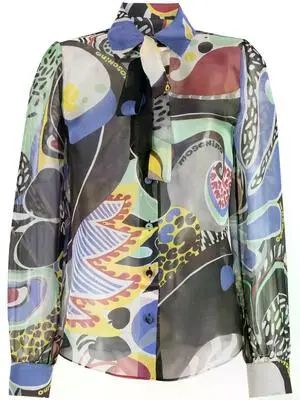 Moschino Abstract Pattern Pussybow Blouse - Black