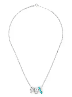 Adina Reyter Sterling Beaded Necklace With Turquoise And Diamond Charms - Silver