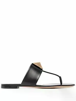 Valentino Garavani Calf Leather One Stud Flat Sandals - Black