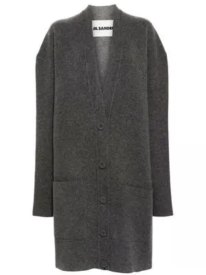 JIL SANDER Dark Virgin Wool-cashmere Blend Drop Shoulder Cardigan