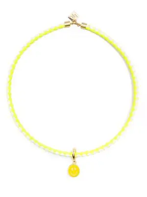 Lauren Rubinski 14kt Yellow Gold Cord Smiley Face Pendant Necklace - White
