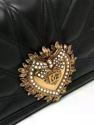 Dolce & Gabbana Medium Quilted Shoulder Bag With Embellished Heart Detail - Black