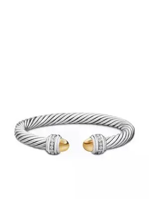 David Yurman 14kt Yellow Gold And Sterling Classic Cable Diamond Bracelet