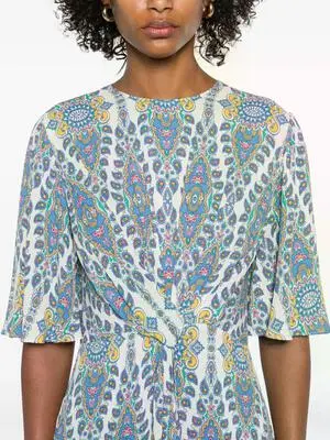 Etro Printed Midi Dress With Gathered Detailing
