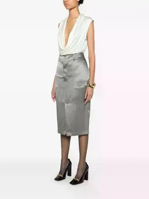 Saint Laurent Silk Satin Midi Skirt
