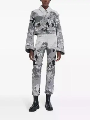 Ports 1961 Abstract Pattern Cropped Denim Jacket - Grey