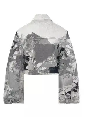 Ports 1961 Abstract Pattern Cropped Denim Jacket