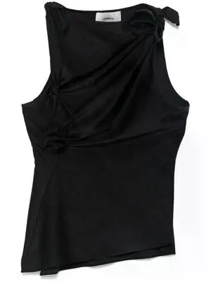 Coperni Asymmetrical Flower Appliqué Top - Black