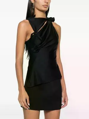 Coperni Asymmetrical Flower Appliqué Top - Black
