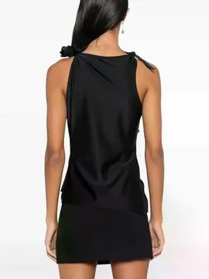 Coperni Asymmetrical Flower Appliqué Top - Black