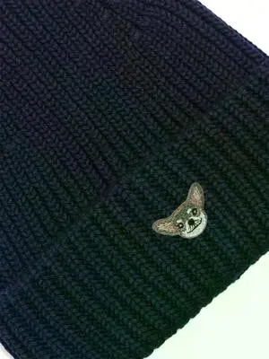 PELO FOUNDATION Midnight Merino Wool Beanie Hat With Chihuahua Appliqu