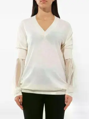 Givenchy Sheer Sleeve V-neck Sweater