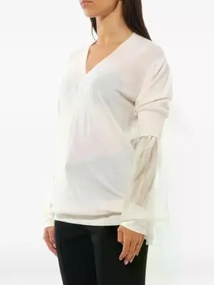 Givenchy Sheer Sleeve V-neck Sweater