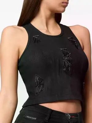Philipp Plein Embellished Cropped Ribbed Tank Top