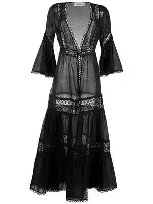 Charo Ruiz Ibiza Floral-lace Embroidered V-neck Maxi Dress - Black