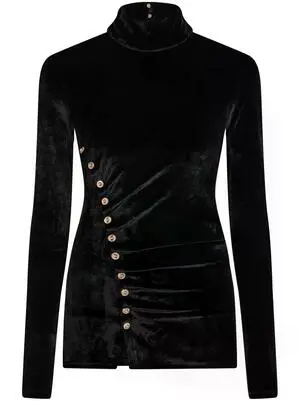 Rabanne Draped Velvet High Neck Top