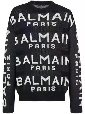 Balmain Logo Intarsia Knitted Jumper - Black