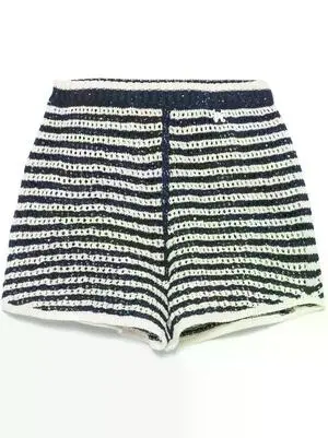 Palm Angels Striped Knit Shorts With Sequin Embellishment - Blue