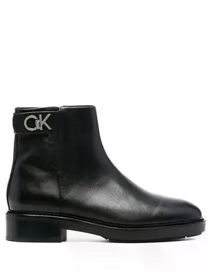 Calvin Klein Ankle Boots With Logo Plaque - Black