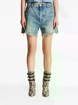 Balmain Mid-rise Frayed Denim Shorts