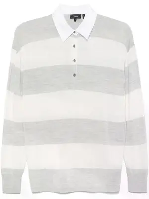 Theory Striped Long Sleeve Polo Top
